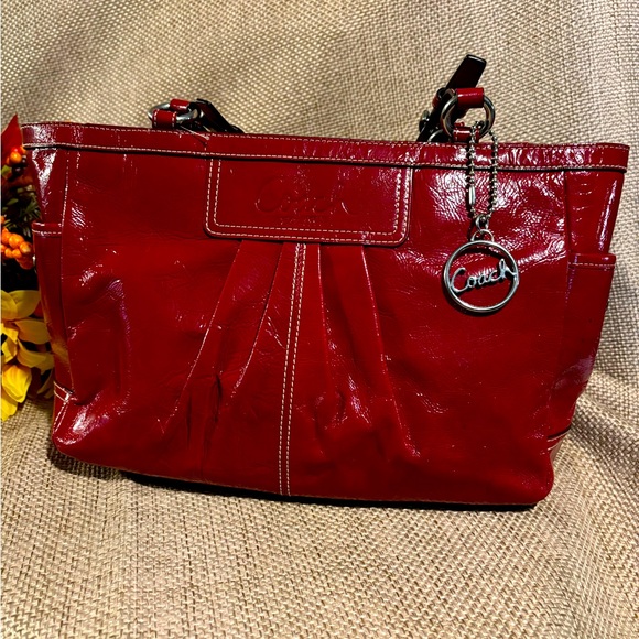 Coach | Bags | Coach Patent Leather Glossy Bright Red Bag With Outer ...